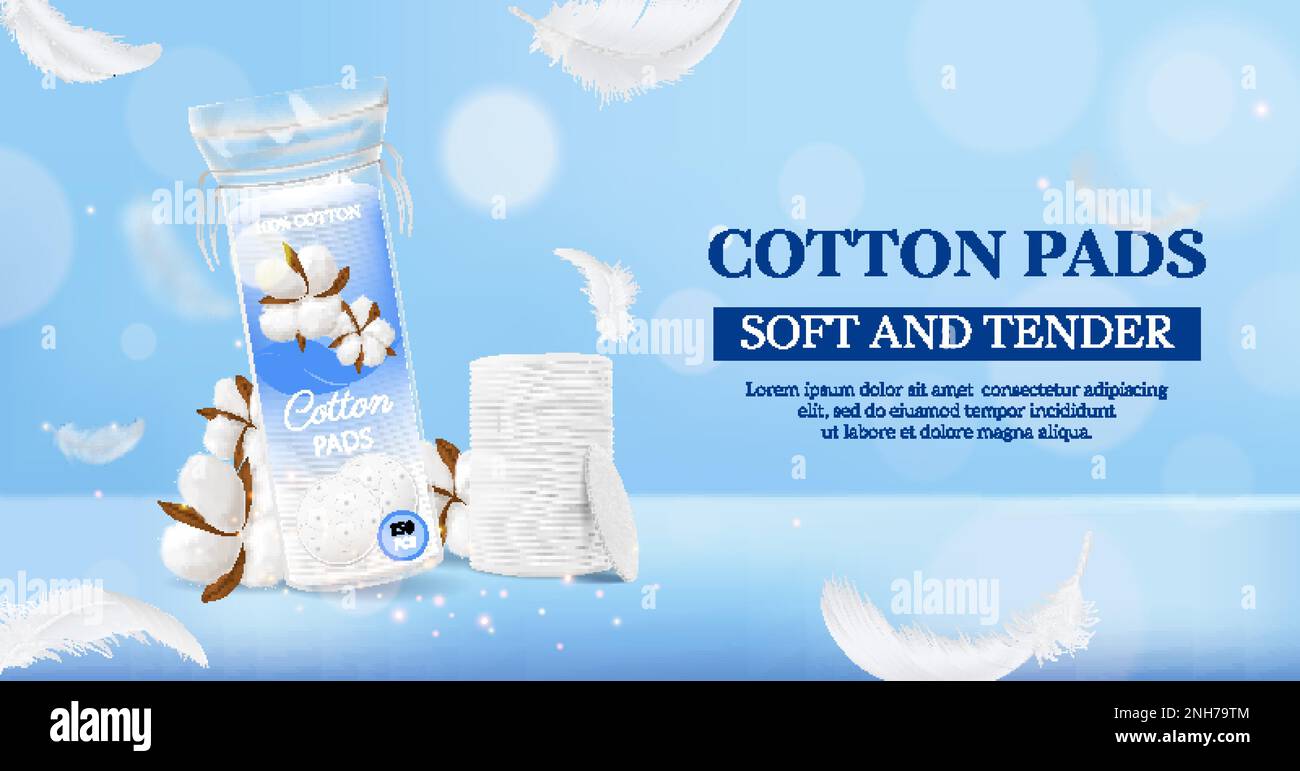 Realistic cosmetic cotton pads horizontal poster with cotton pads soft ...