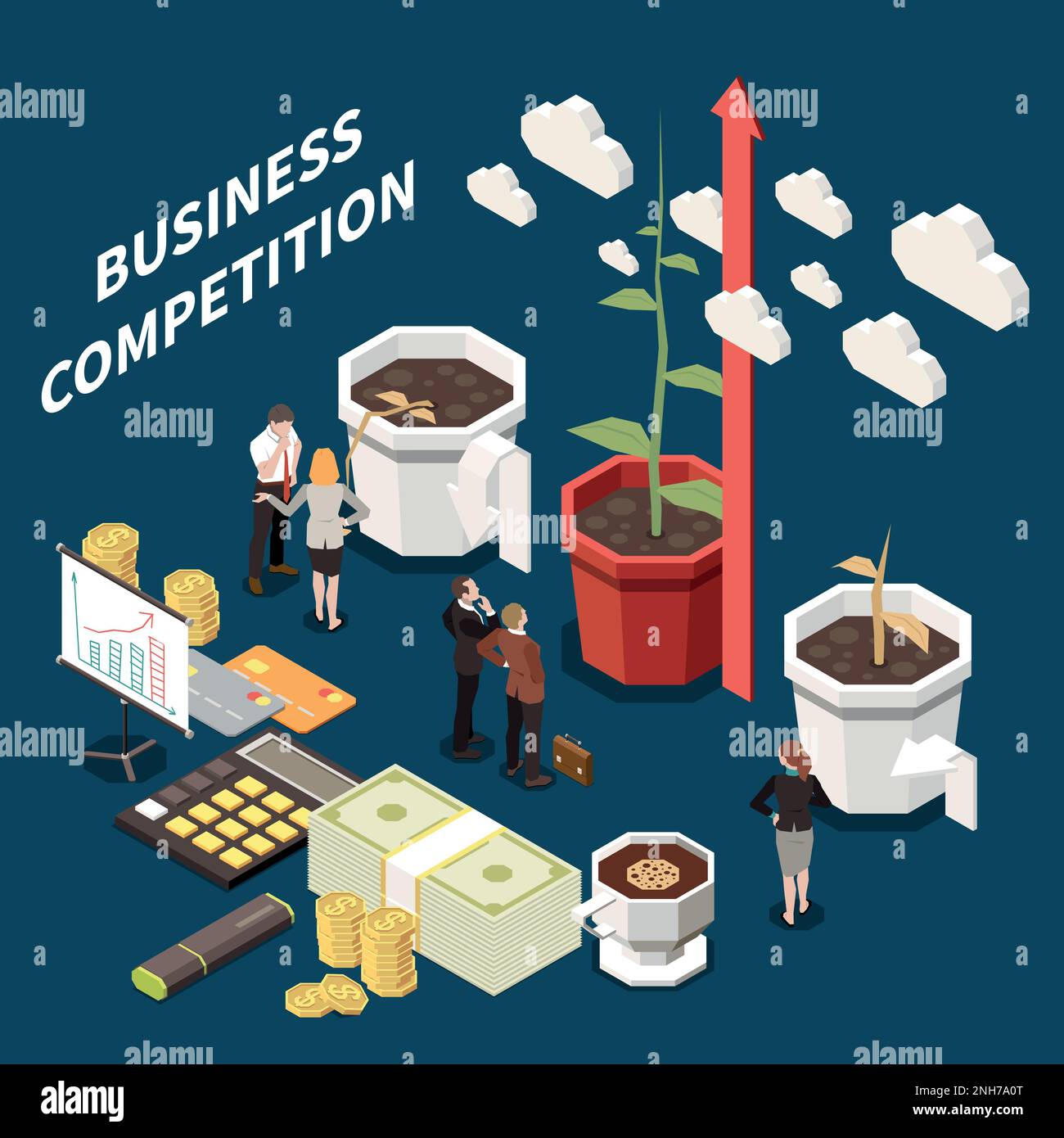 Business competition isometric design concept with small human ...