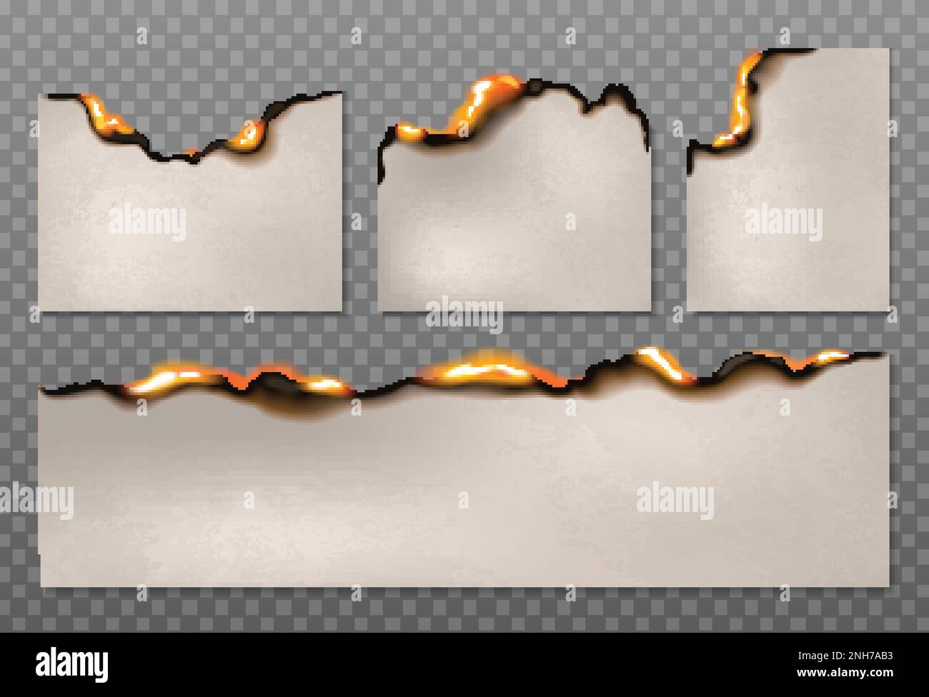 Burnt paper set with isolated images of realistic burning sheets of ...
