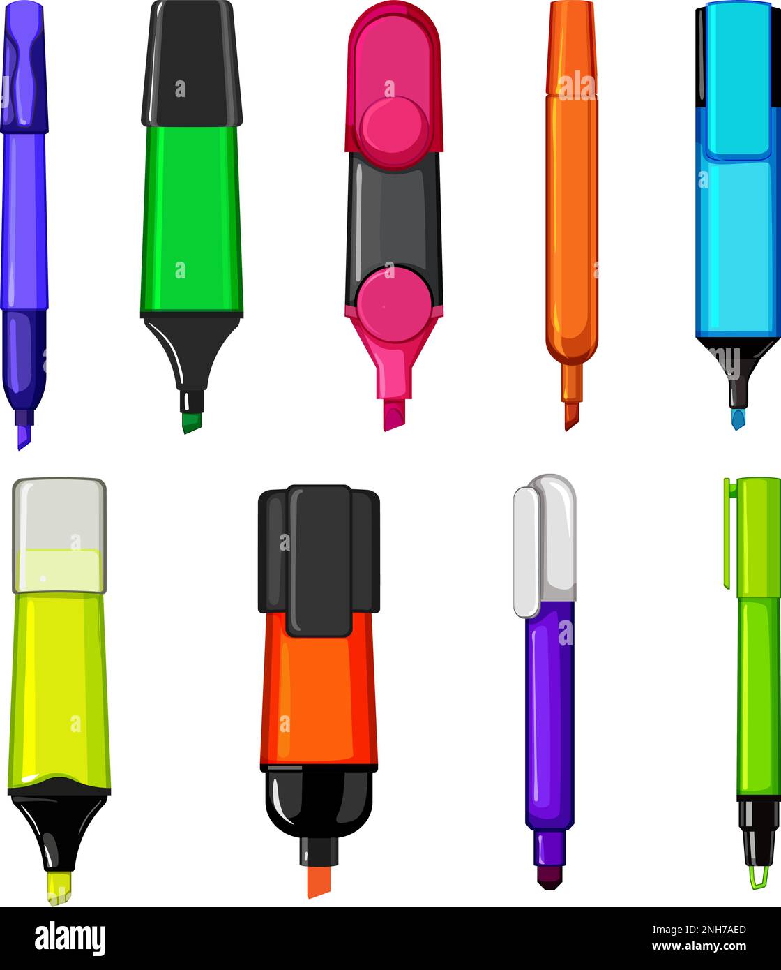 highlighter set cartoon vector illustration color sign Stock Vector ...