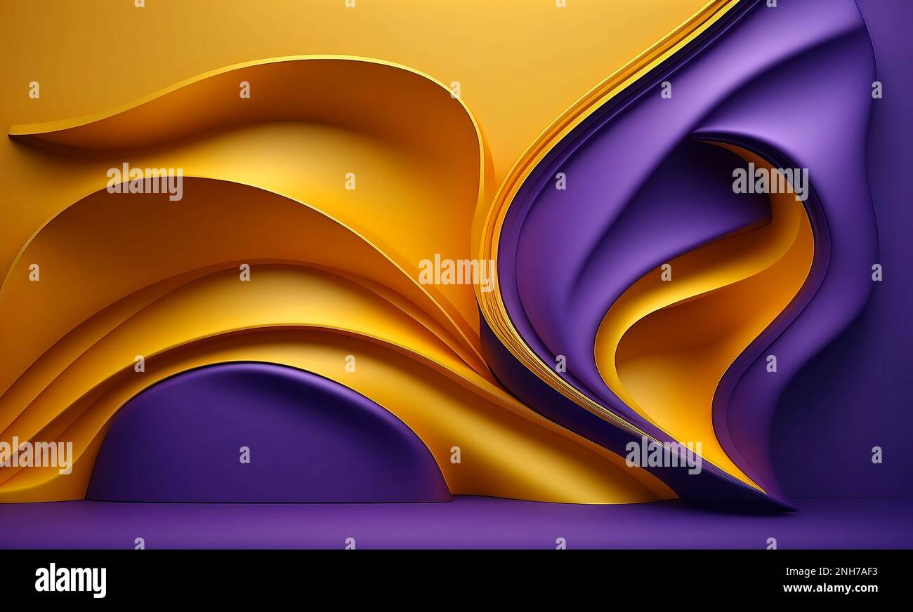 Abstract yellow and violet background, wallpaper of waves, veils ...