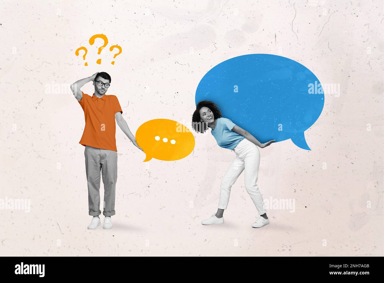 Portrait photo artwork minimal collage of two young friends ...