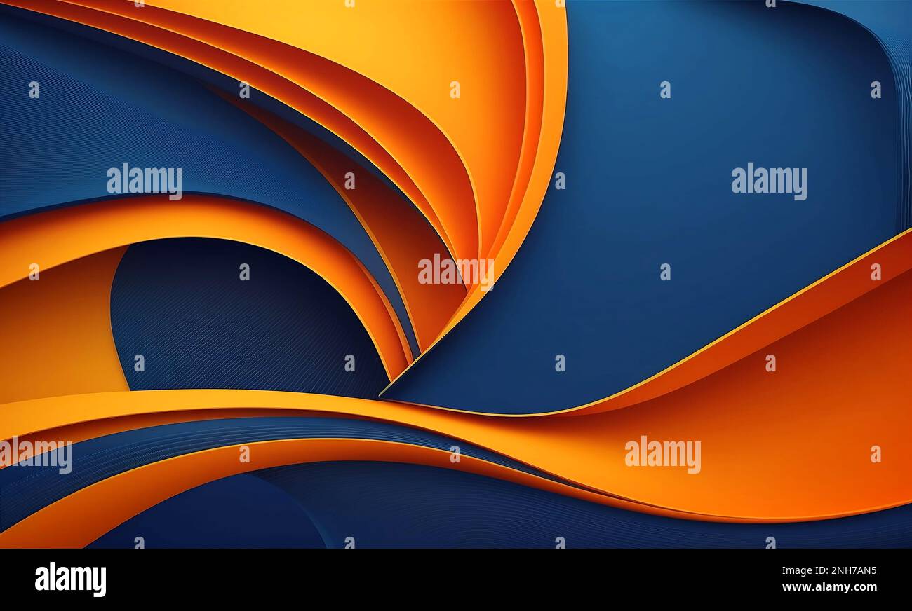 Abstract blue and orange background, wallpaper of waves, veils texture ...