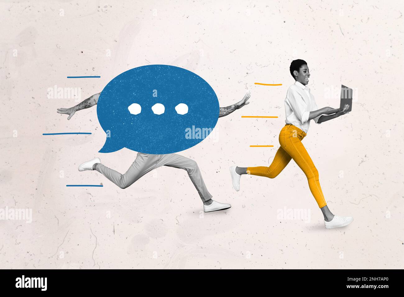 Composite template minimal absurd collage headless person running catch ...