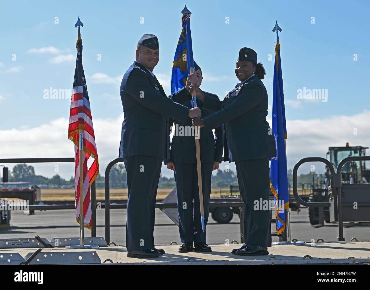 U.S. Air Force Lt. Col. Ayana Tuchscherer, right, commander of the 62nd ...