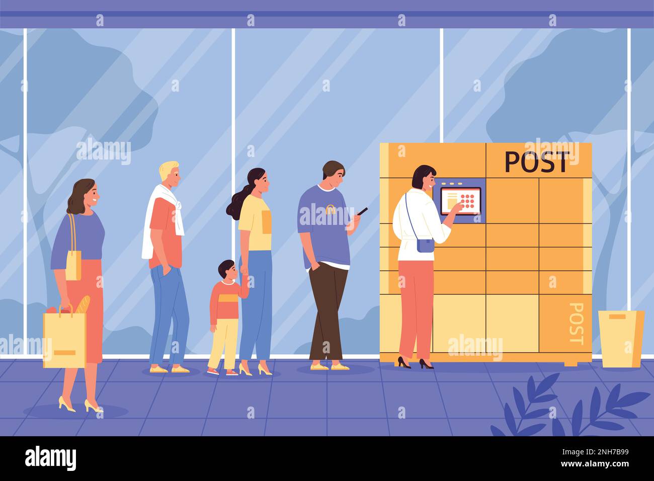 Terminal delivery composition queue of people wanting to pick up a parcel at a post office ...
