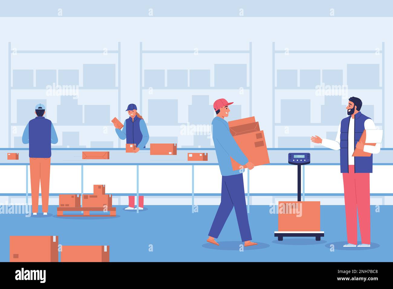 Post office delivery composition workers in the warehouse sort and ...