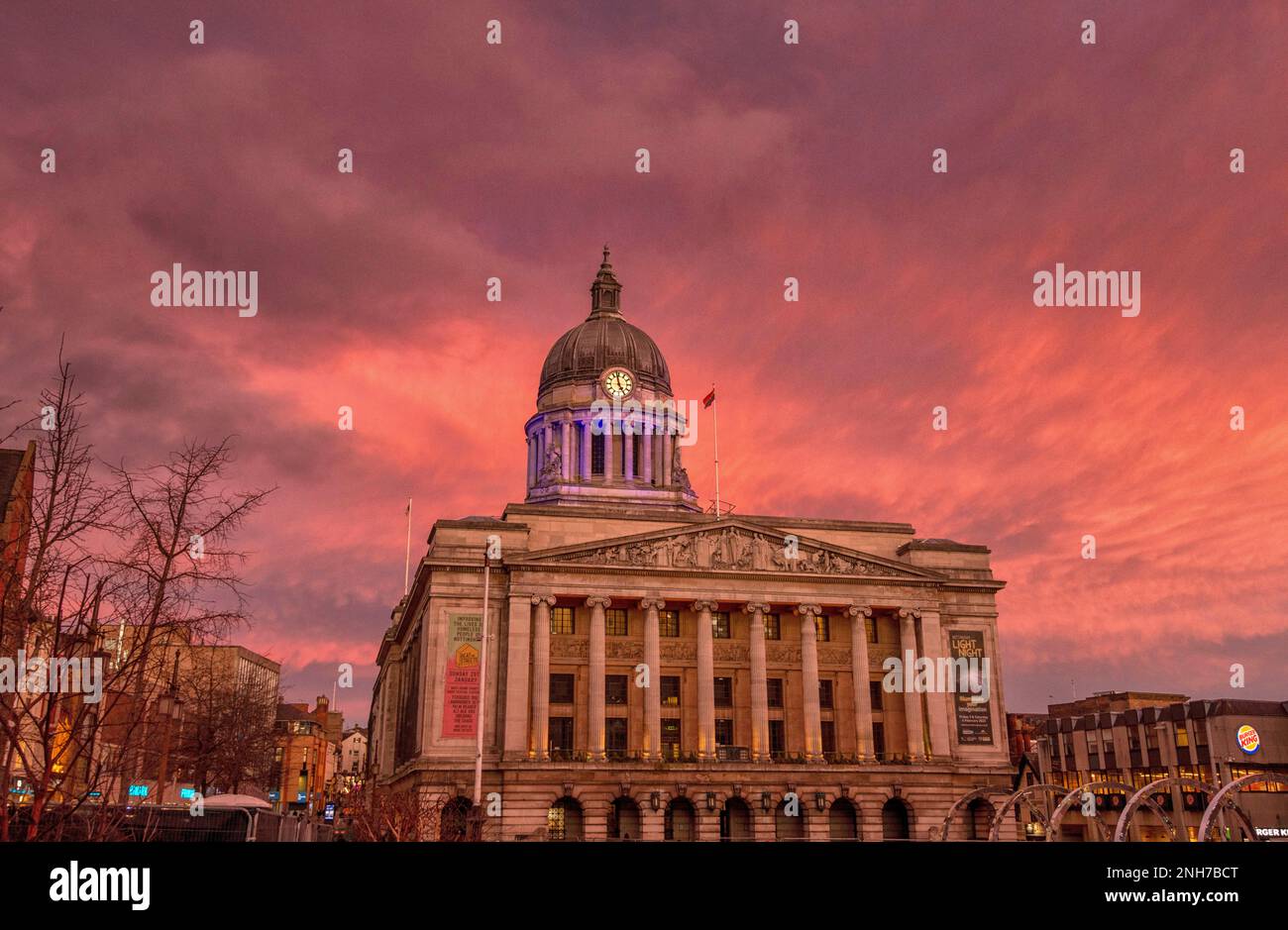 Golden big sky sunset in the Market Square Nottingham City Centre ...