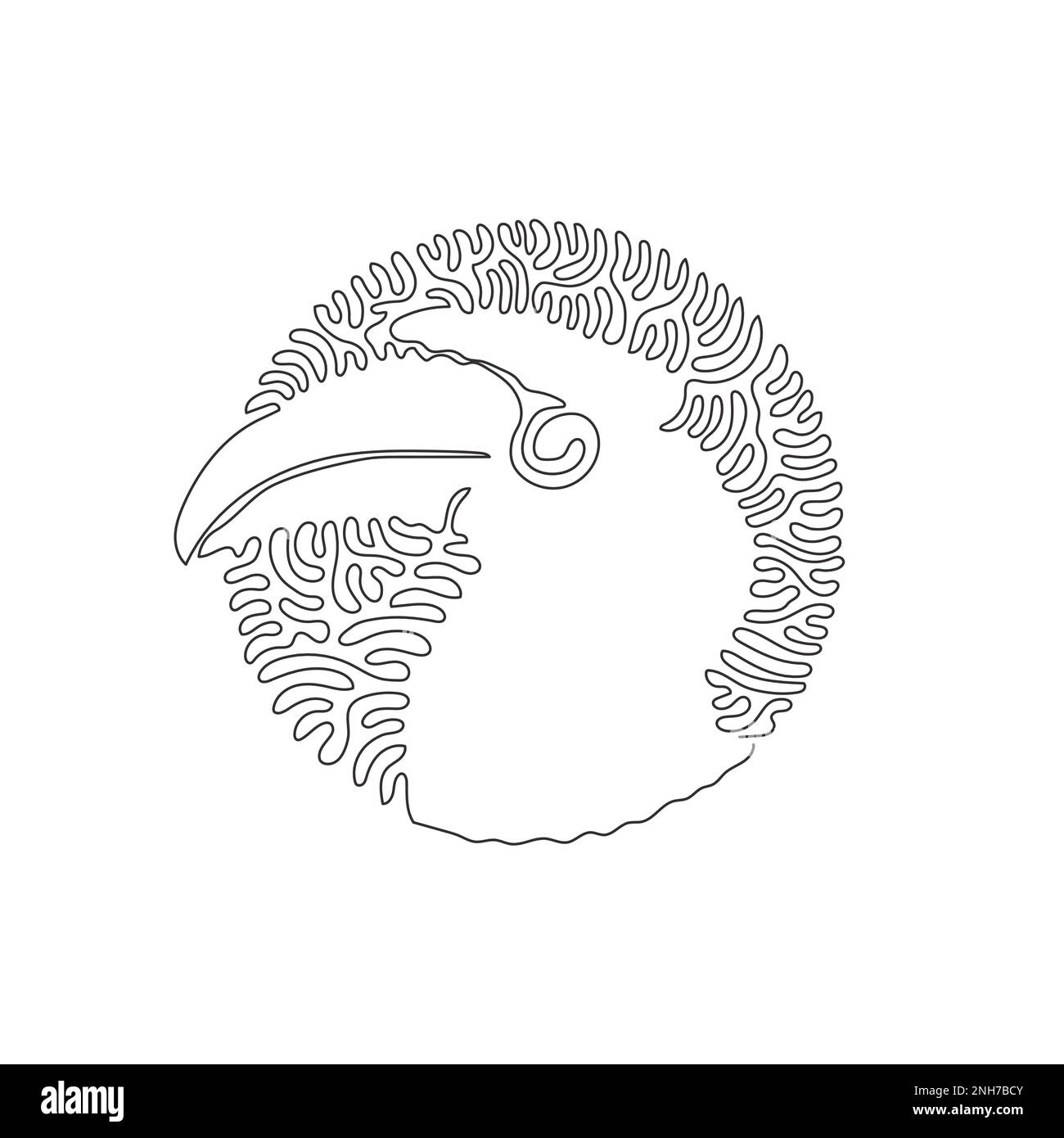 Single one curly line drawing of beautiful hornbill. Continuous line ...