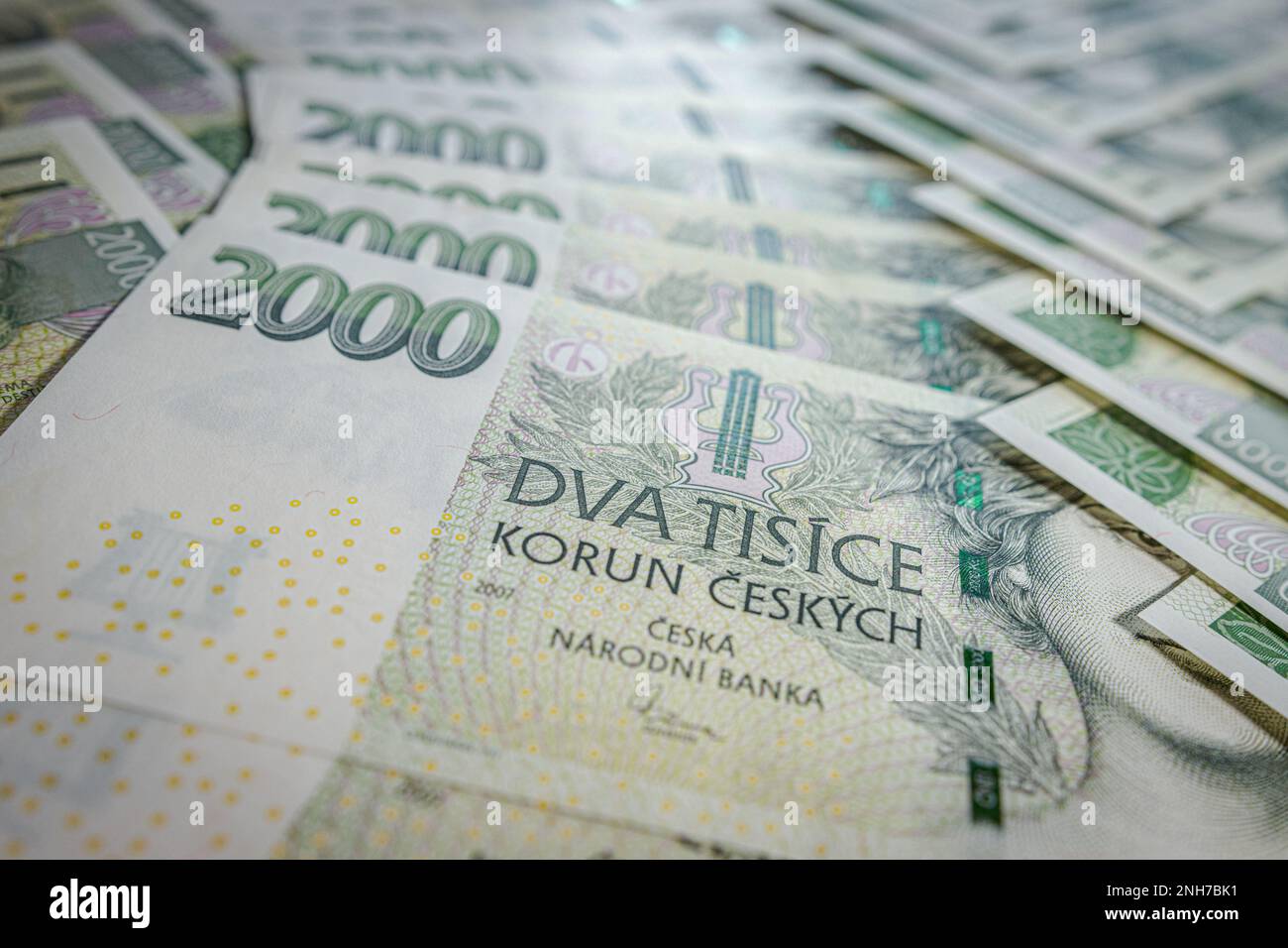 Czech two thousand crown banknotes, in Prague, Czech Republic, January ...