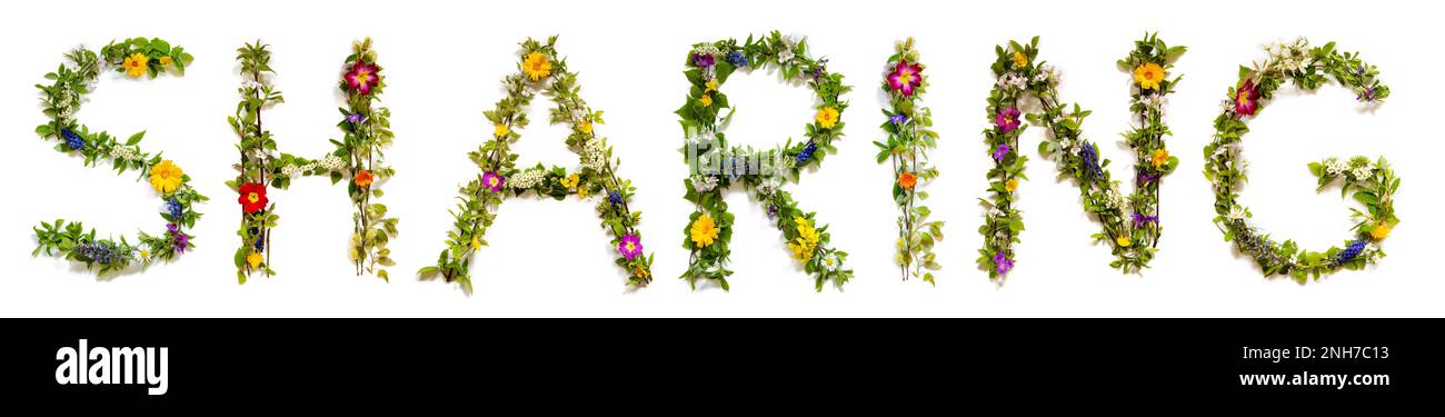 Blooming Flower Letters Building English Word Sharing Stock Photo - Alamy