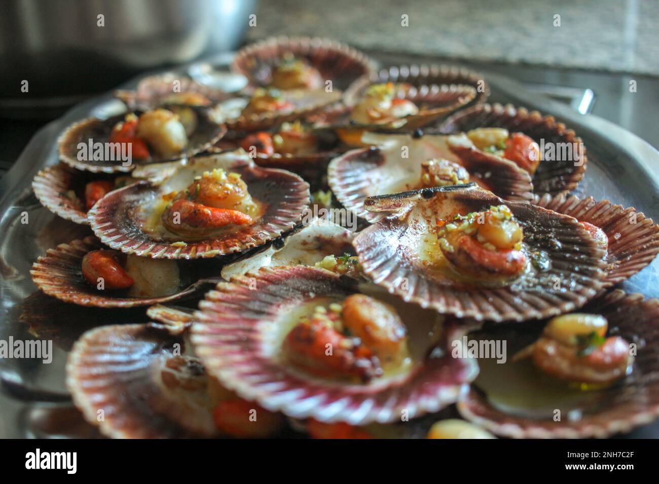 scallops ready to be served as apetizer Stock Photo - Alamy