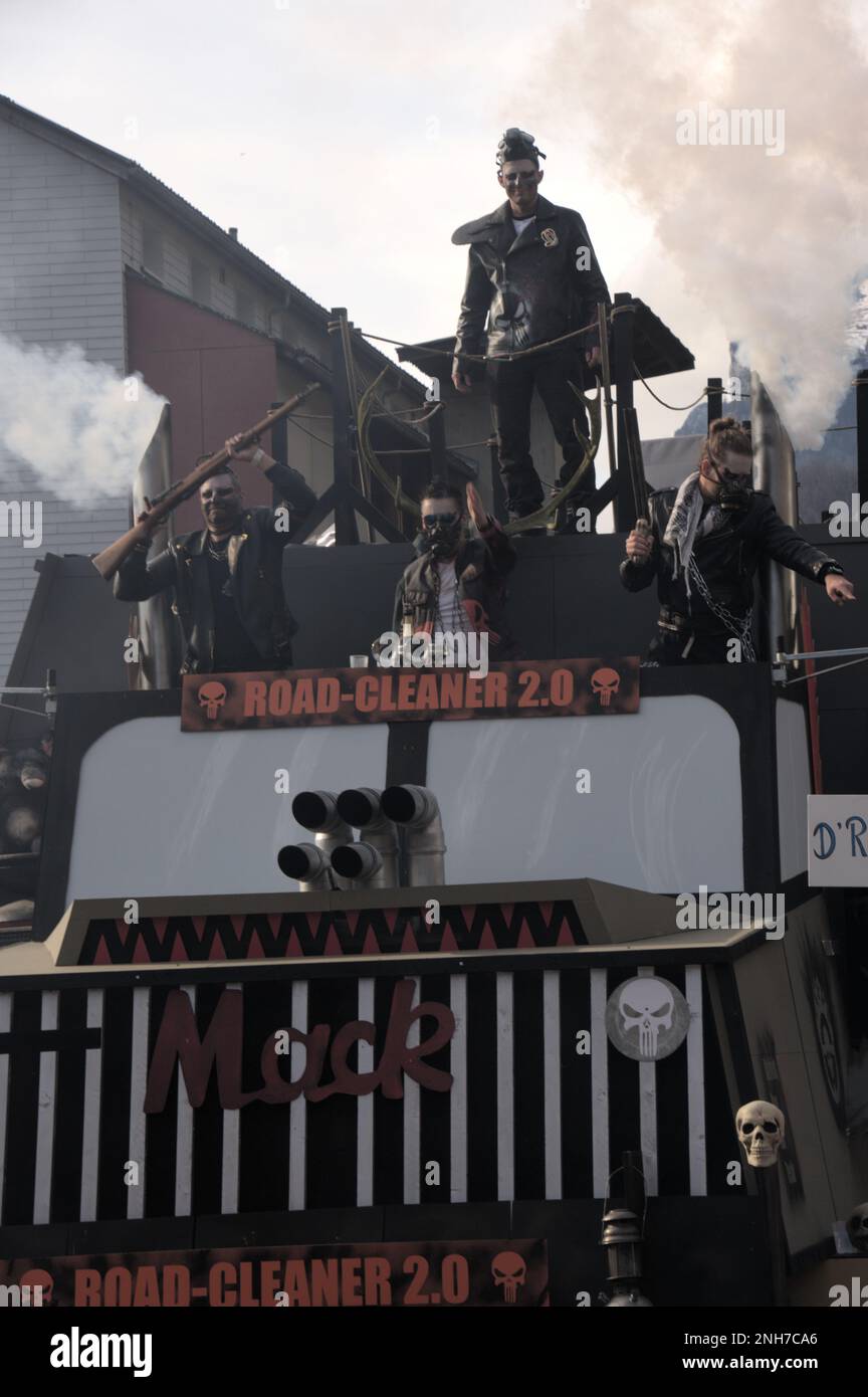 Mad Max-themed float at the Walenstadt Fasnacht procession in the Swiss ...