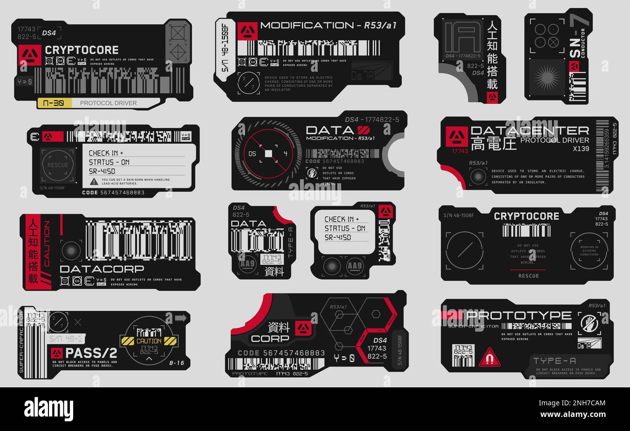 Cyberpunk decal. Vector sticker, label in futuristic style. Sci fi ...