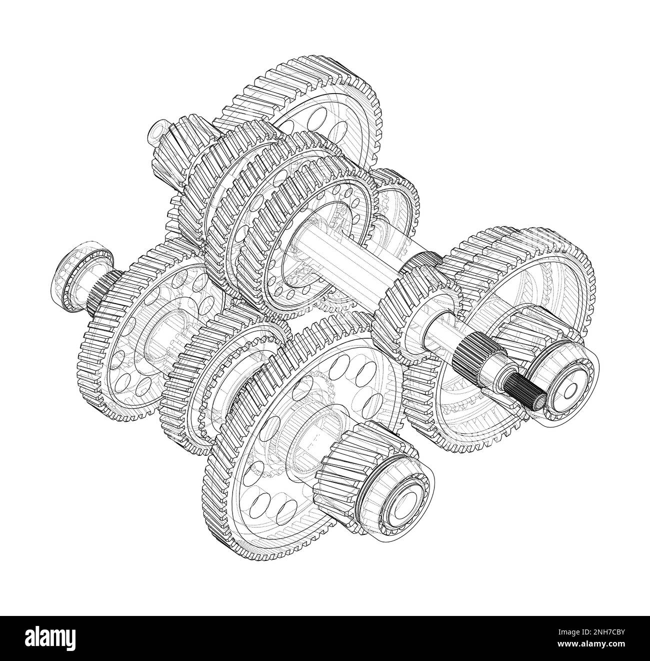 Gearbox sketch. 3d illustration Stock Photo - Alamy