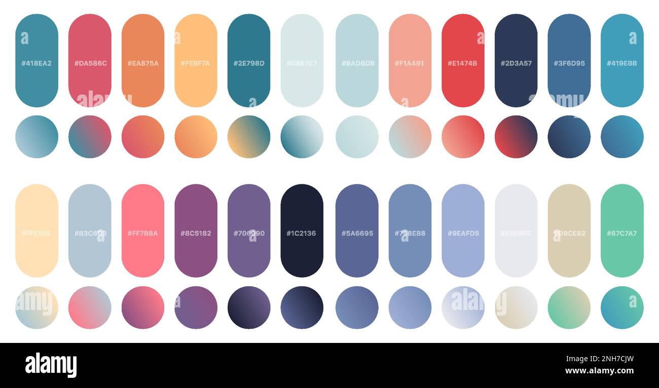 Set of vector gradients, modern combinations of colors and shades ...