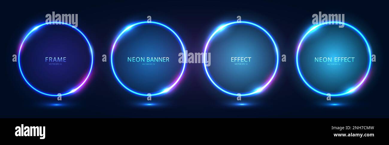 Round neon frames with shining effects and highlights on a dark ...
