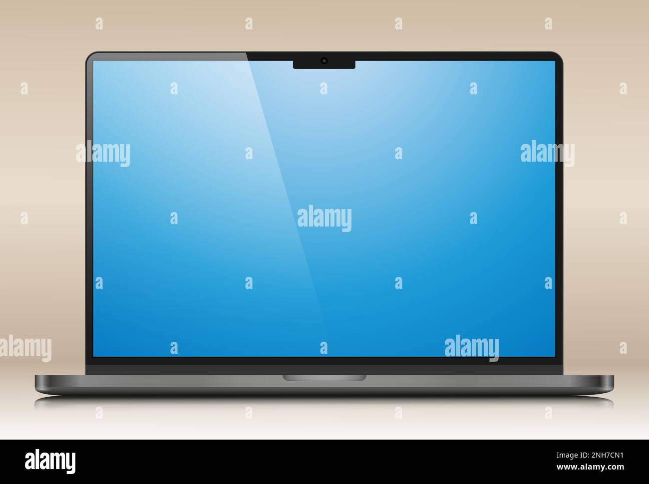 Realistic laptop layout in a silver thin metal case on a gray ...