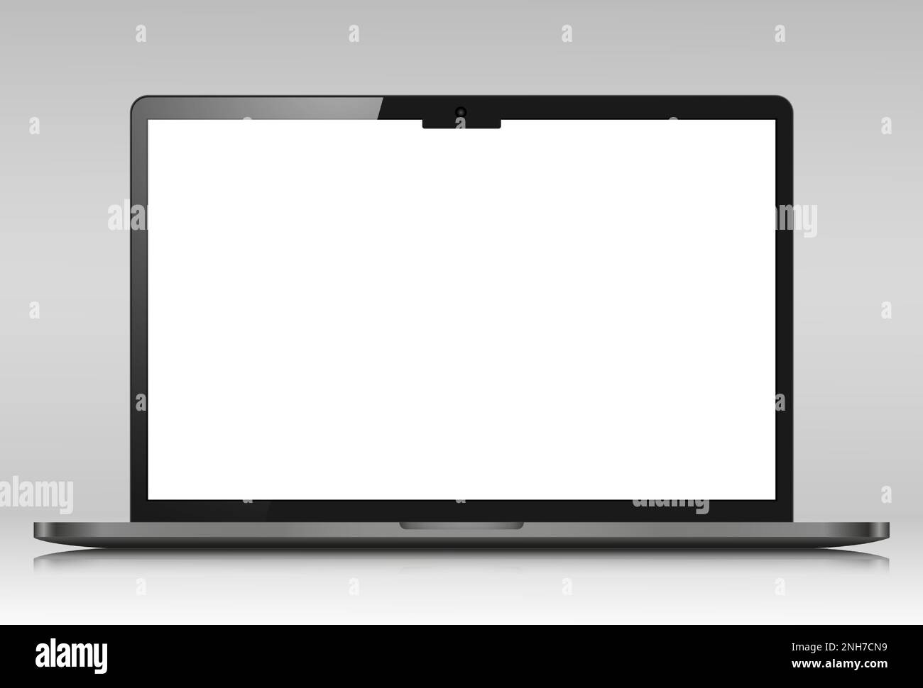 The layout of a modern laptop with a reflection on a gray background ...
