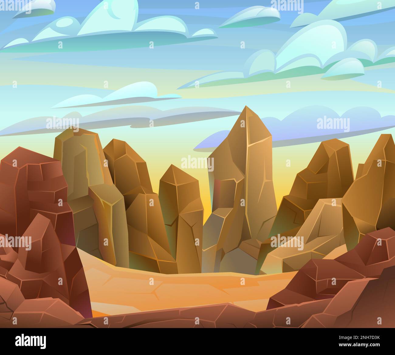 Rocks cliffs stone. Empty sand playground. Landscape mountainous ...