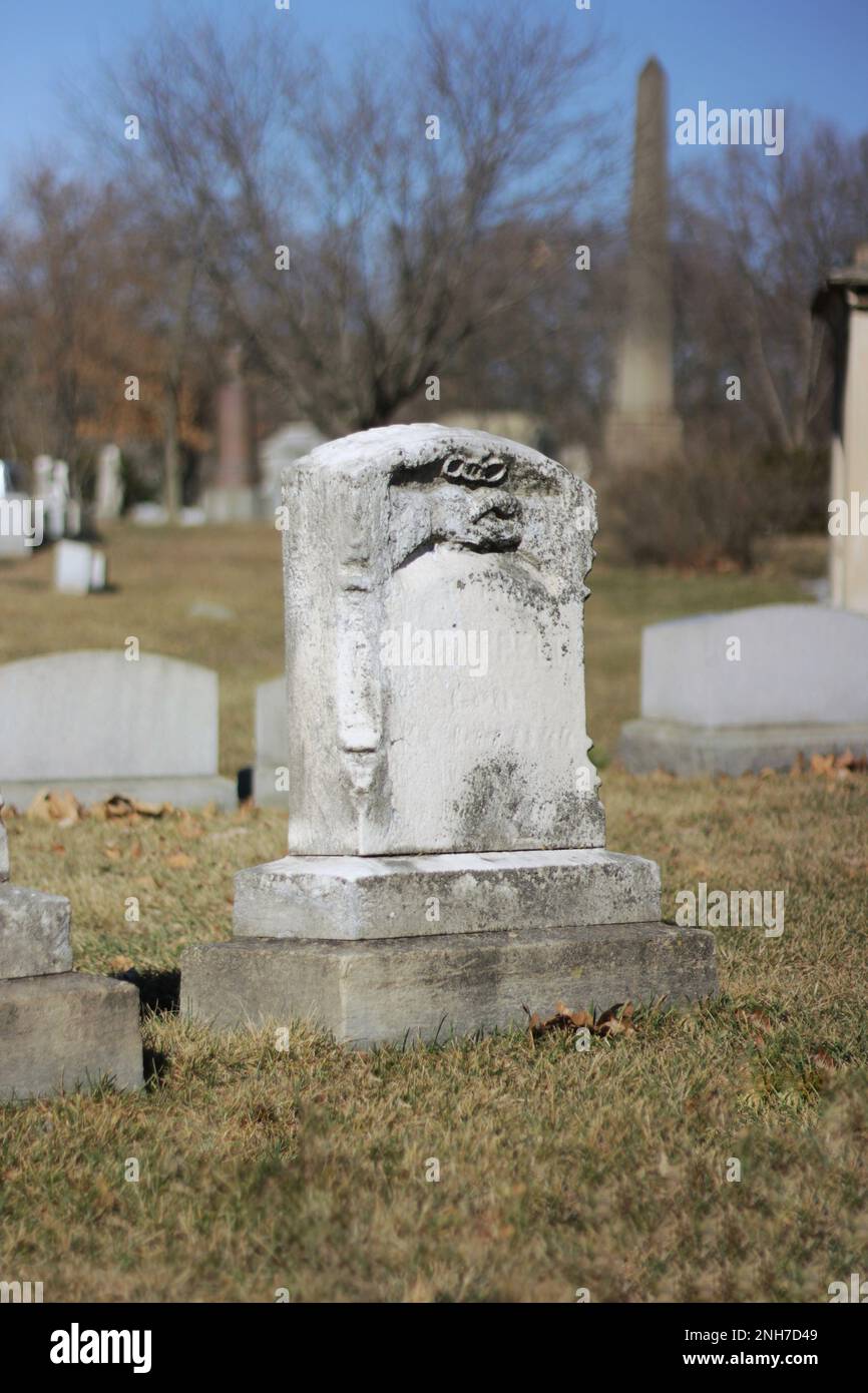 Typical common worn and weathered limestone tombstone with a blank ...