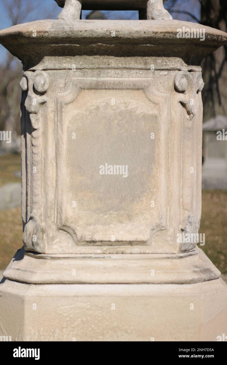 Typical common worn and weathered limestone tombstone with a blank ...