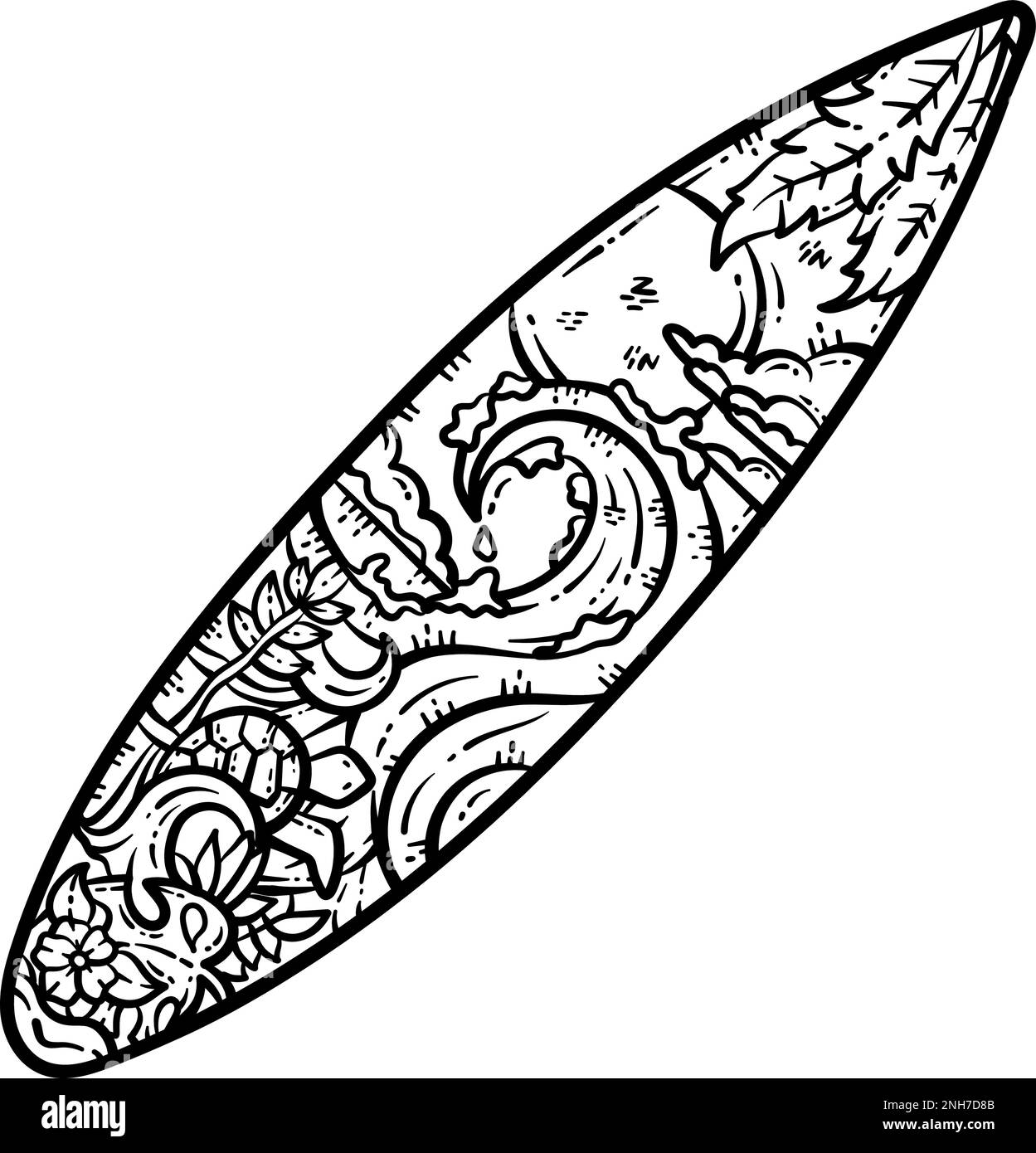 Summer Surfing Board Line Art Coloring Page Stock Vector Image & Art ...