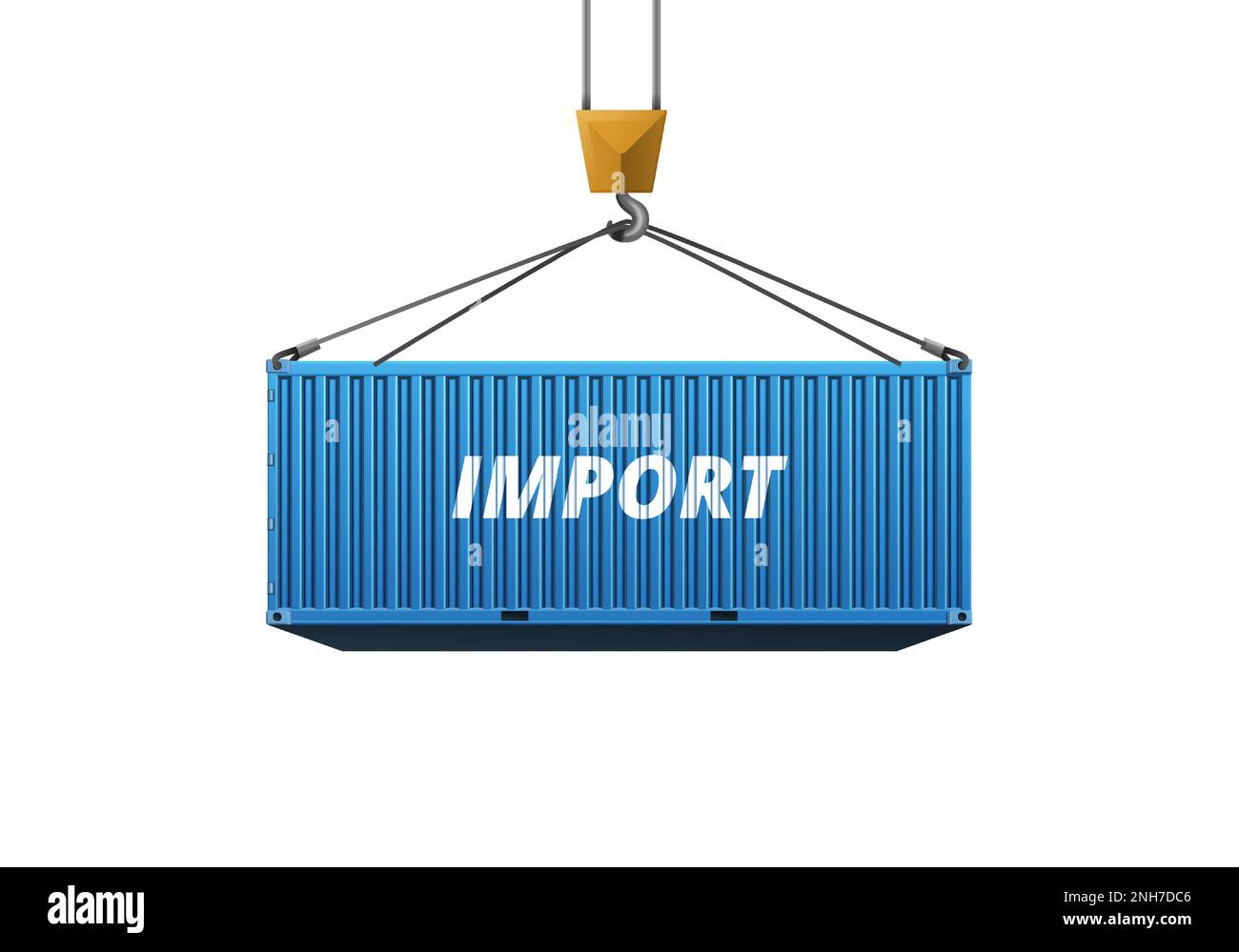 Blue cargo container on hook against white background realistic vector ...