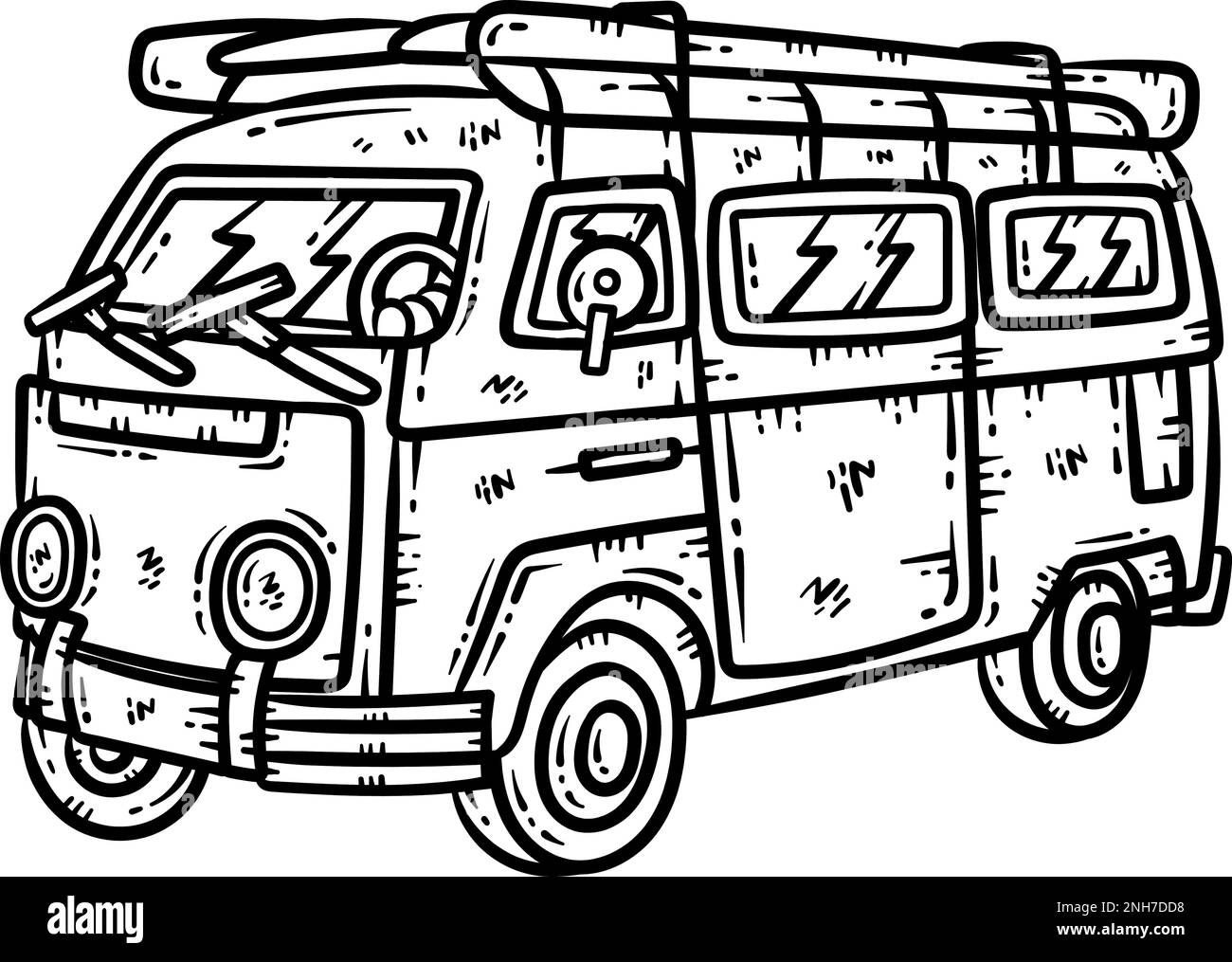 Summer Travel Van Line Art Coloring Page for Adult Stock Vector Image ...