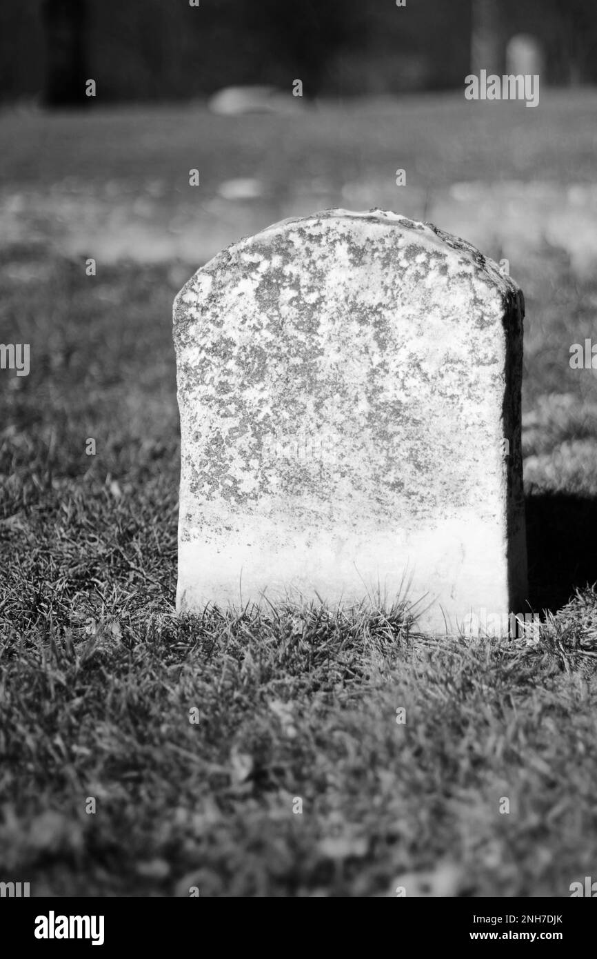 Typical common worn and weathered limestone tombstone with a blank ...