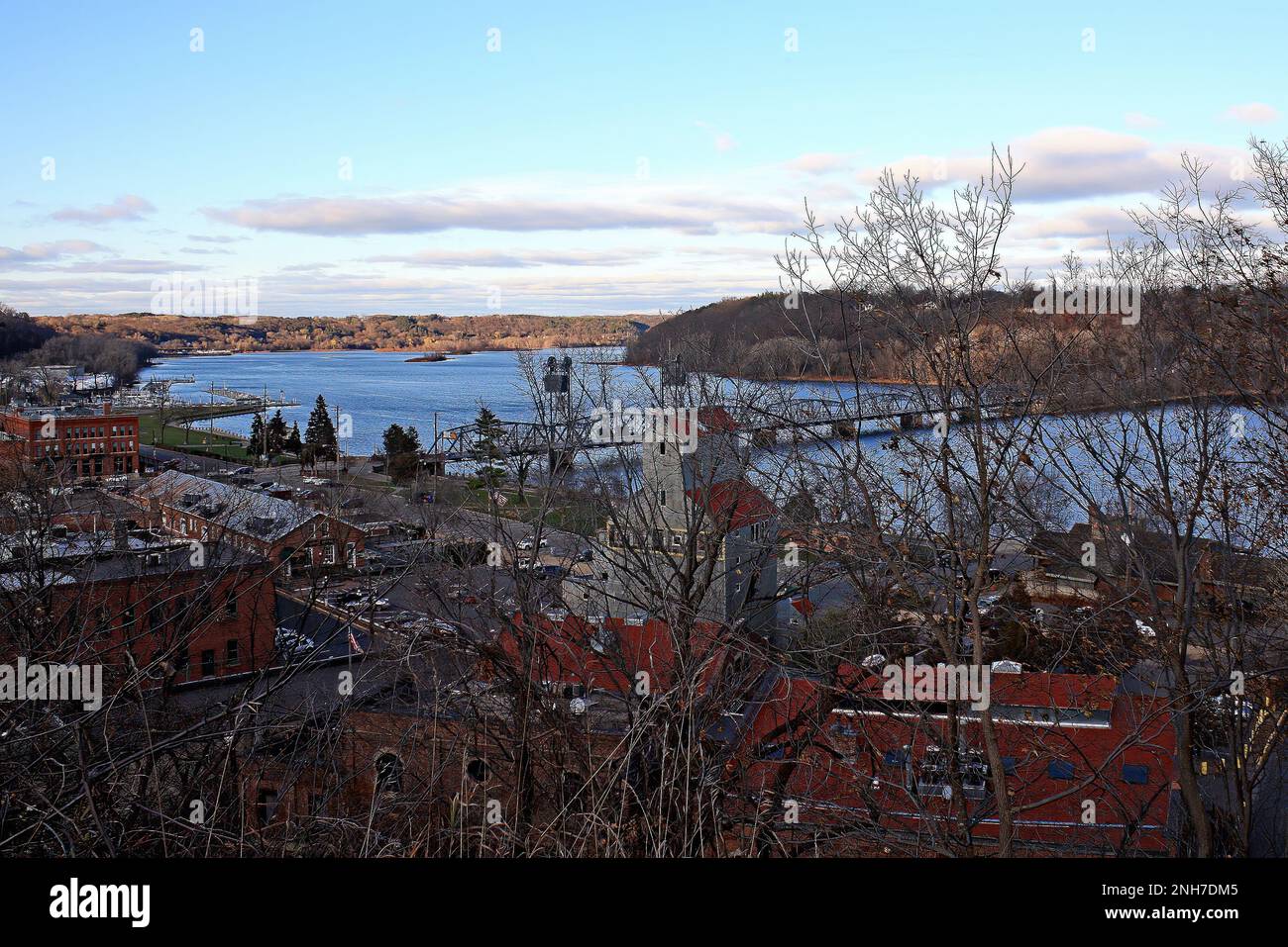 Stillwater, Minnesota USA from atop the bluff looking toward the St ...