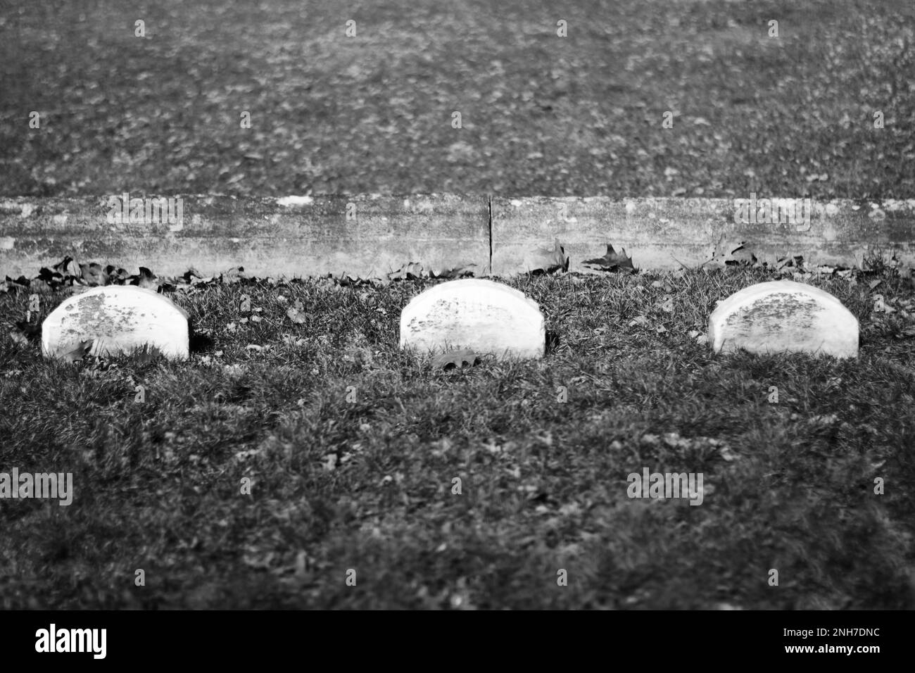 Typical common worn and weathered limestone tombstone with a blank ...