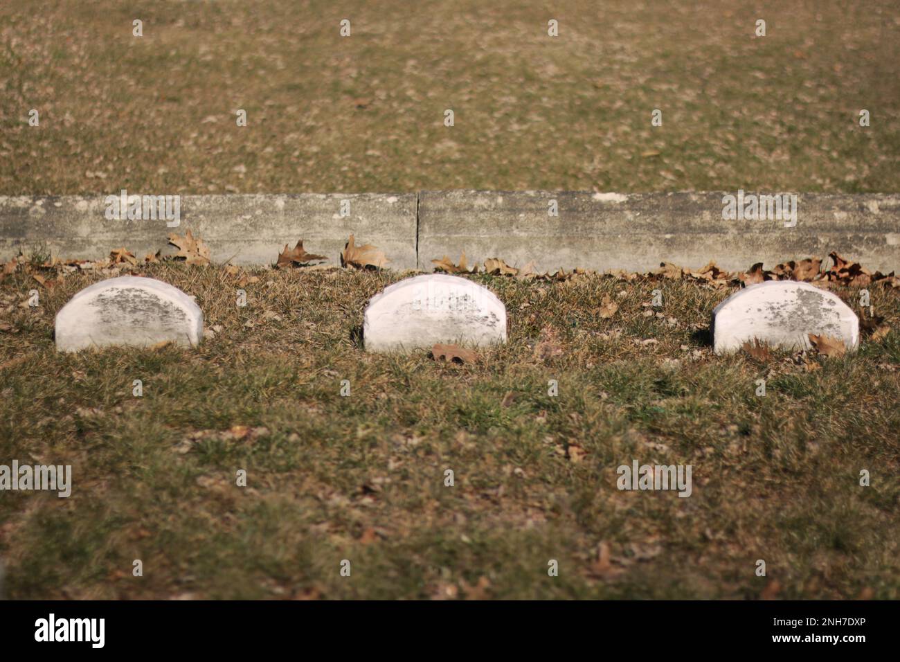 Typical common worn and weathered limestone tombstone with a blank ...