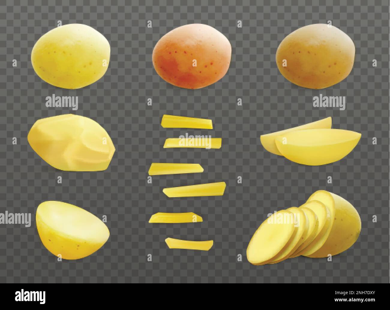 Potatoes realistic set with isolated images of ripe young potatoes with ...