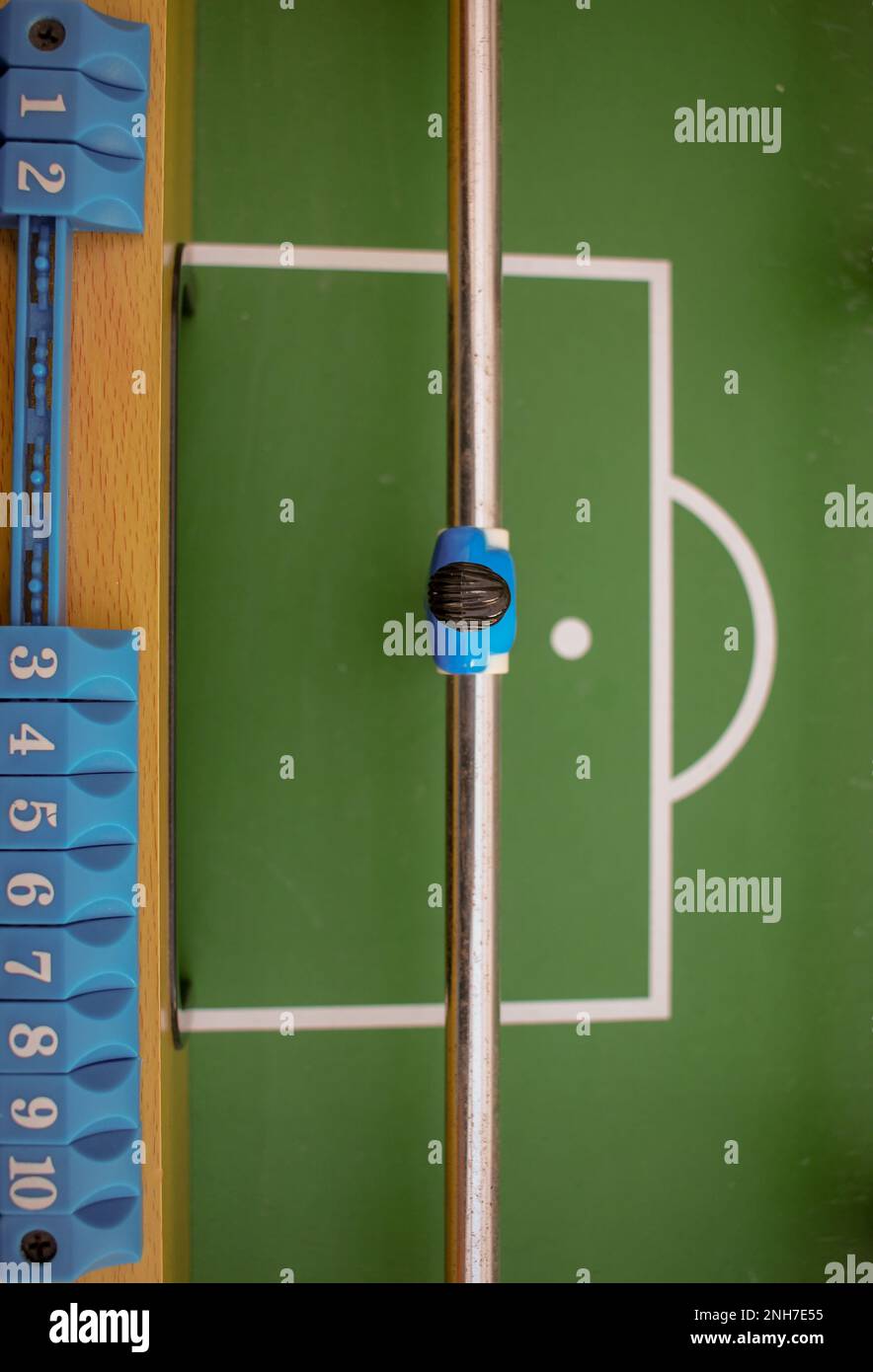 blue table football goal keeper seen from above Stock Photo - Alamy