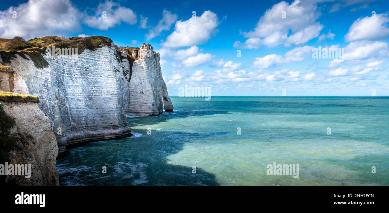 Panorama landscape of Etretat, great place in France to visit. Wide ...