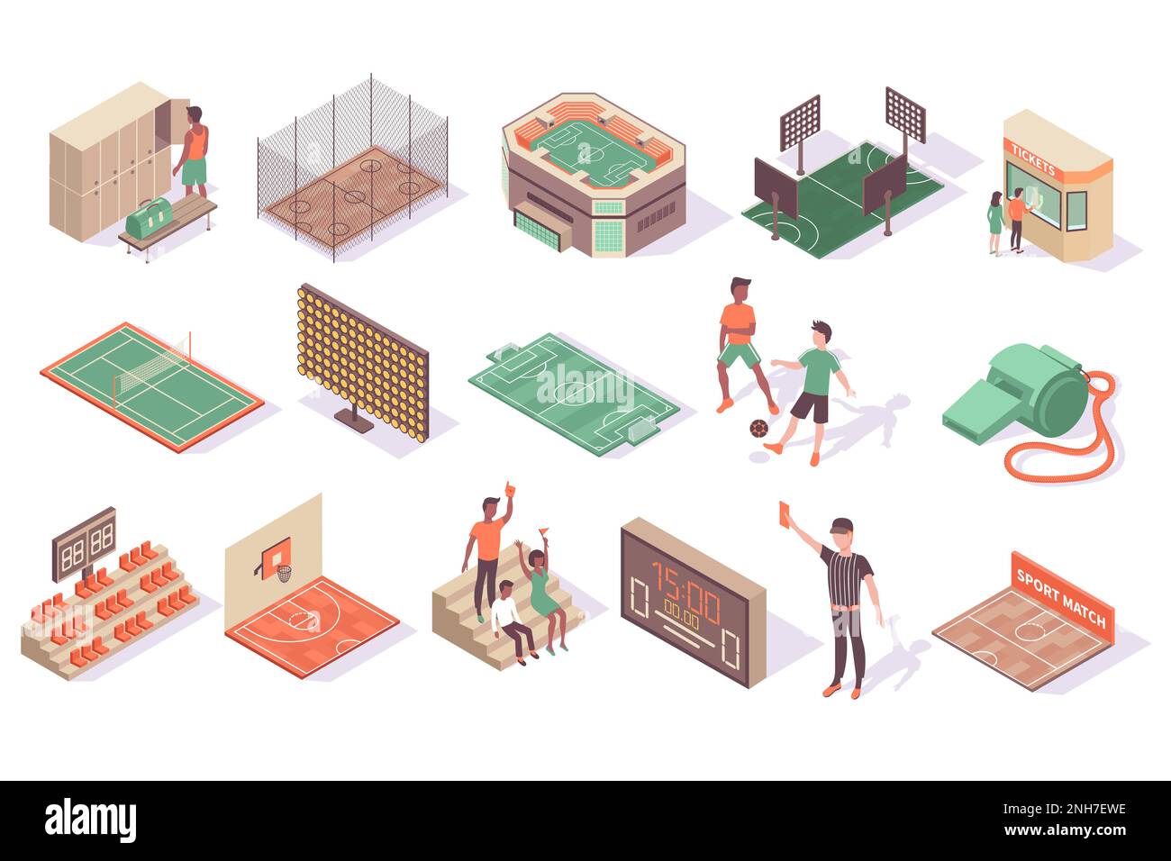 Sport stadium isometric set with isolated images of playground fields ...