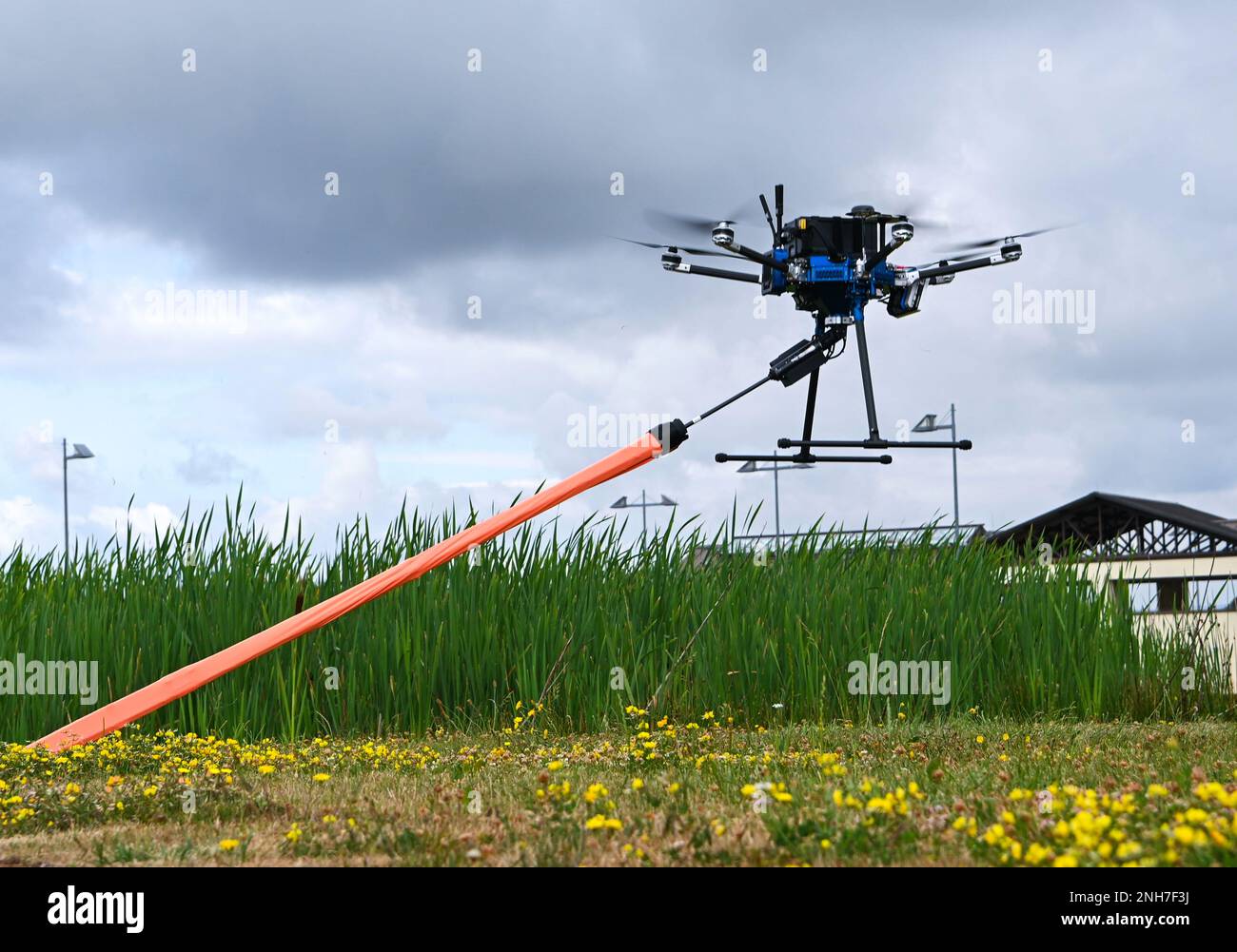 A Paladin drone with a net attachment takes off during a 52nd Security Forces Squadron ...