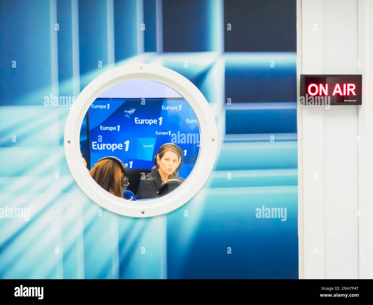 PARIS, FRANCE - NOVEMBER Circa, 2019. ON AIR board message is lit on ...