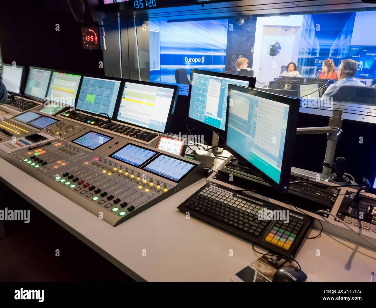 PARIS, FRANCE- NOVEMBER Circa, 2019. Technical room with audio mixing ...