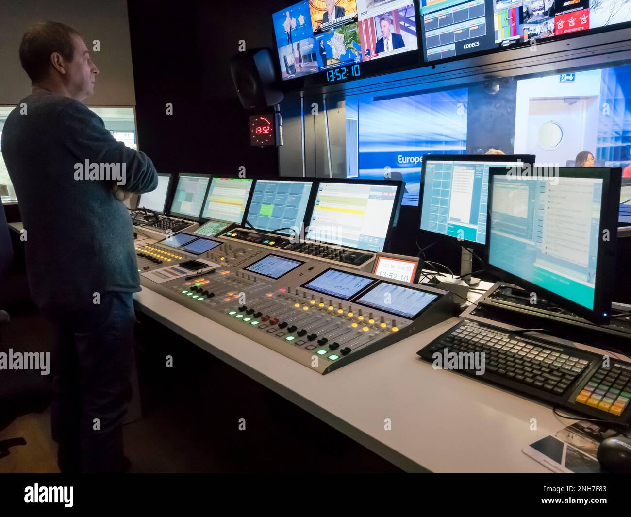 PARIS, FRANCE- NOVEMBER Circa, 2019. Technical room with audio mixing ...