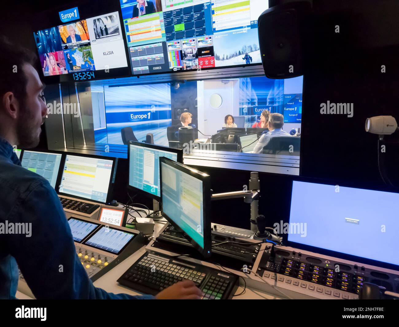 PARIS, FRANCE- NOVEMBER Circa, 2019. Technical room with audio mixing ...