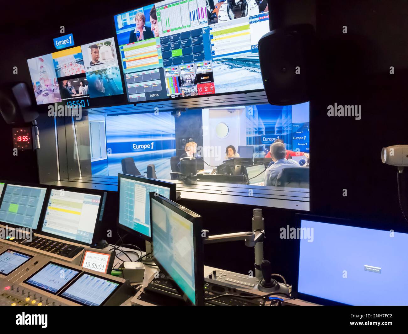 PARIS, FRANCE- NOVEMBER Circa, 2019. Technical room with audio mixing ...