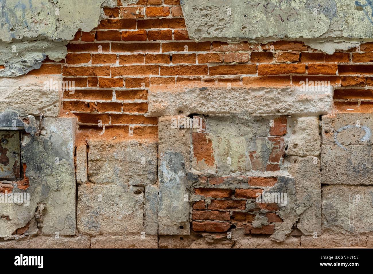 Grunge Background of Old Exterior Wall Built with Red Bricks and ...