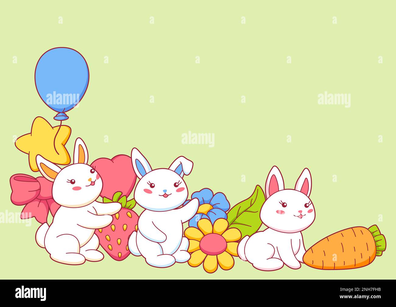 Background with cute kawaii little bunnies. Funny characters and ...