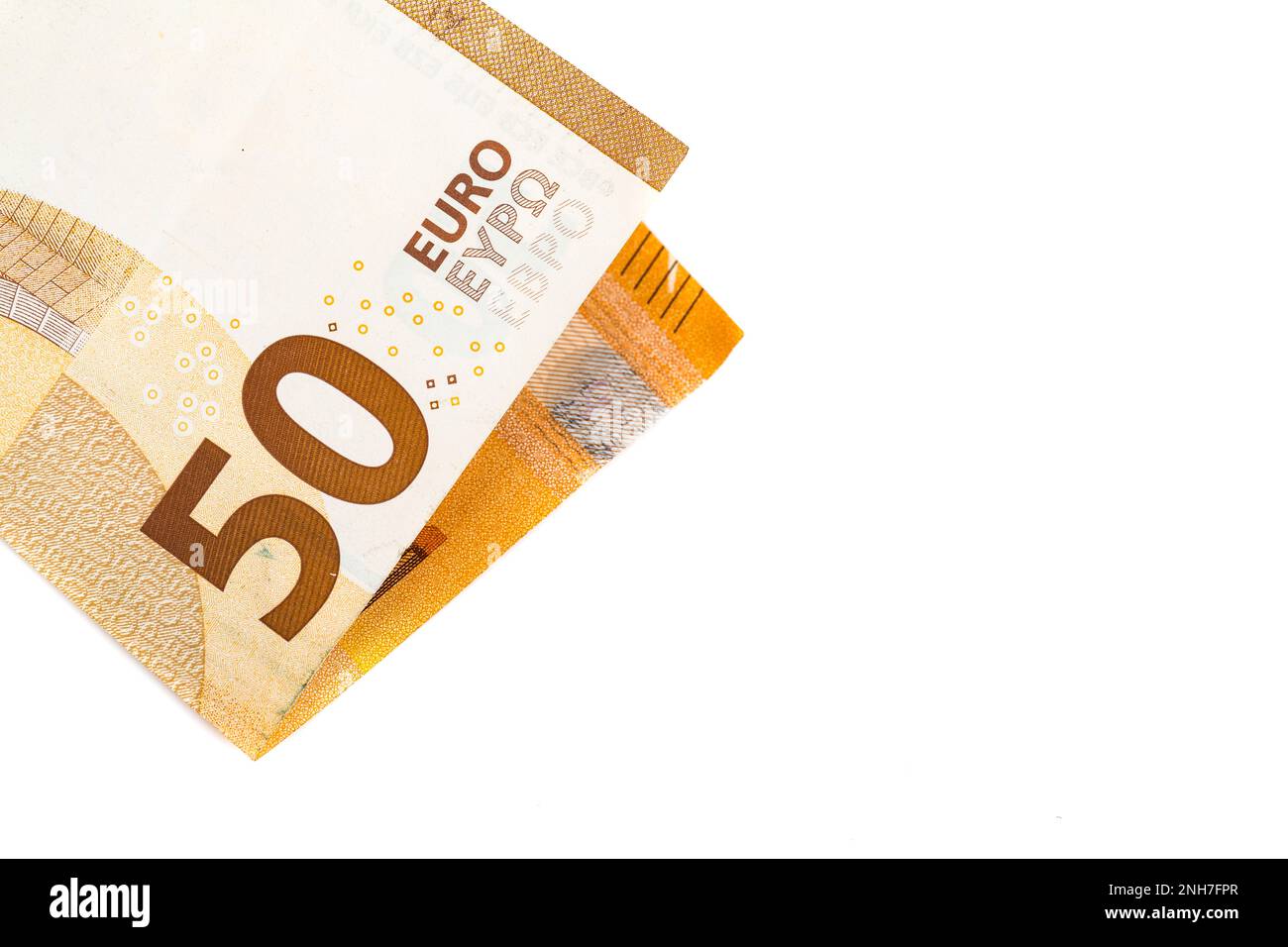 fifty euro banknotes on white background. France. Place for text Stock ...