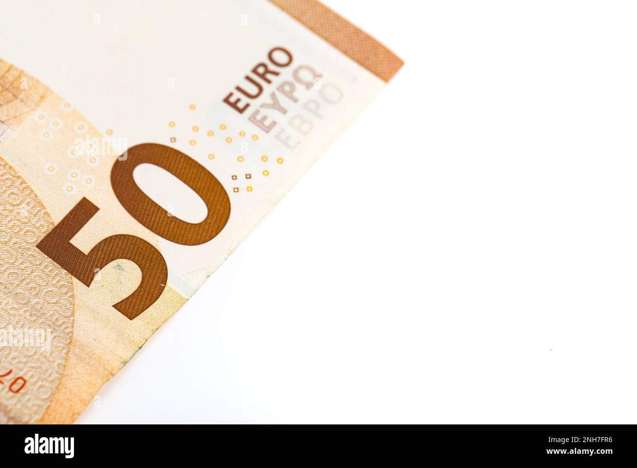 fifty euro banknotes on white background. France. Place for text Stock ...