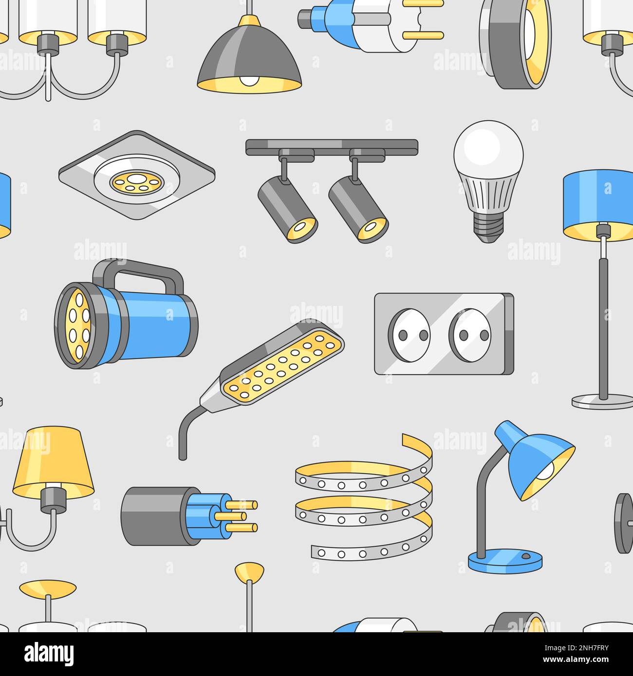 Seamless pattern with electric lightings and lamps. Electrical ...