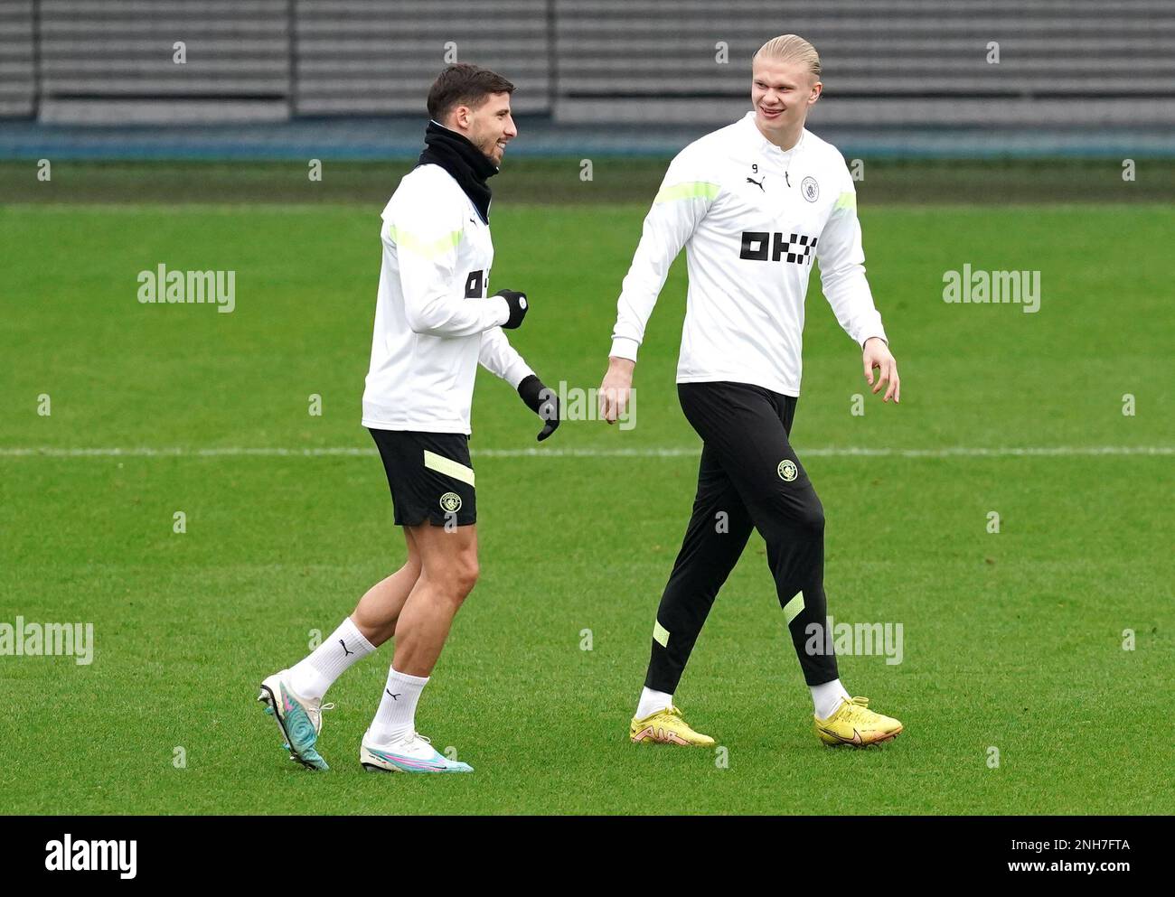Manchester City's Erling Haaland (right) during a training session at ...