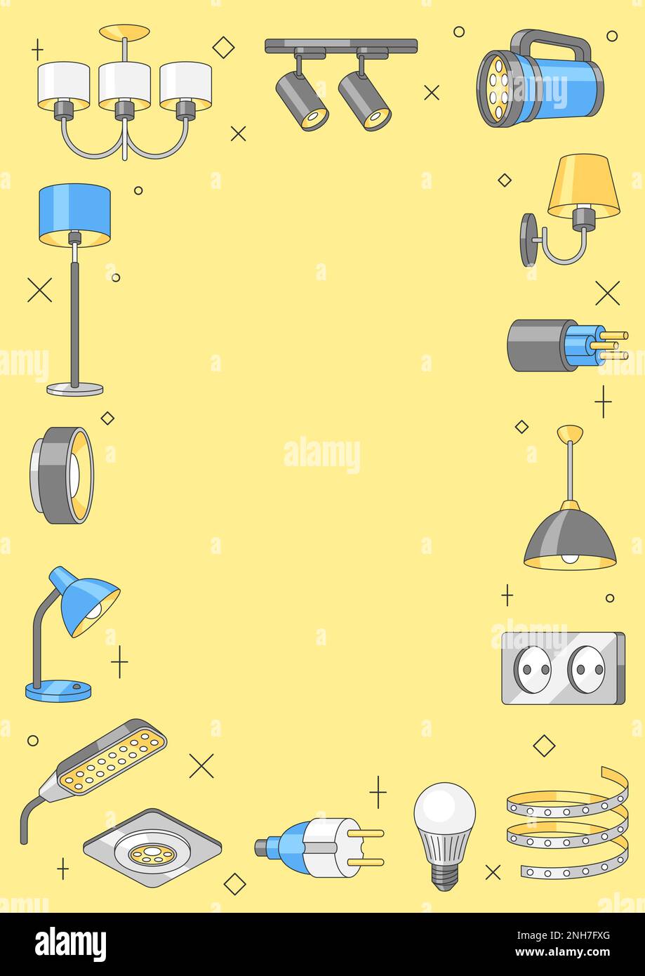 Frame with electric lightings and lamps. Electrical equipment ...